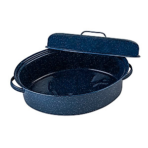 Granite Ware Large Covered Oval Roasting Pan, 18”, Speckled Blue