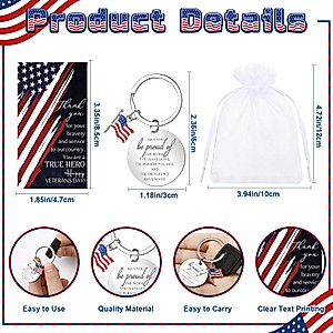 Lyrow 24 Sets Veterans Day Gift Bulk American Flag Keychains Patriotic Card with Organza Bag Party Decorations Church Favors