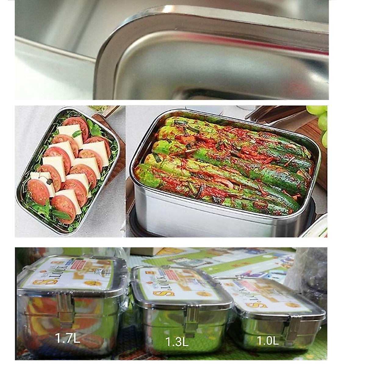 Gentle Prince all Stainless Steel 304 Storage Sealed Container Set 3P (1.0L + 1.3L + 1.7L) for Storing Kimchi through Side Dish Vegetable Made in Korea