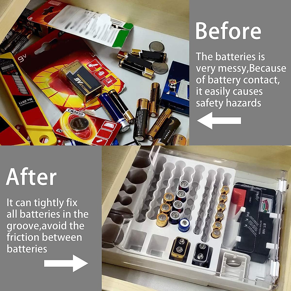 Linkidea Battery Organizer Storage Case, Battery Box with Tester Holds 93 Batteries Various Sizes for AAA, AA, 9V, C, D, and Button Battery