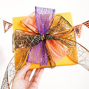 MEEDEE Halloween Ribbon - 6 Rolls, 36 Yards, Wired, Purple, Orange, Black, Skull Pattern