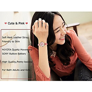 DREAMING Q&P Cute Bunny Women's Girl's Wrist Watches with Soft Pink Leather Strap Rose Golden Case fq062