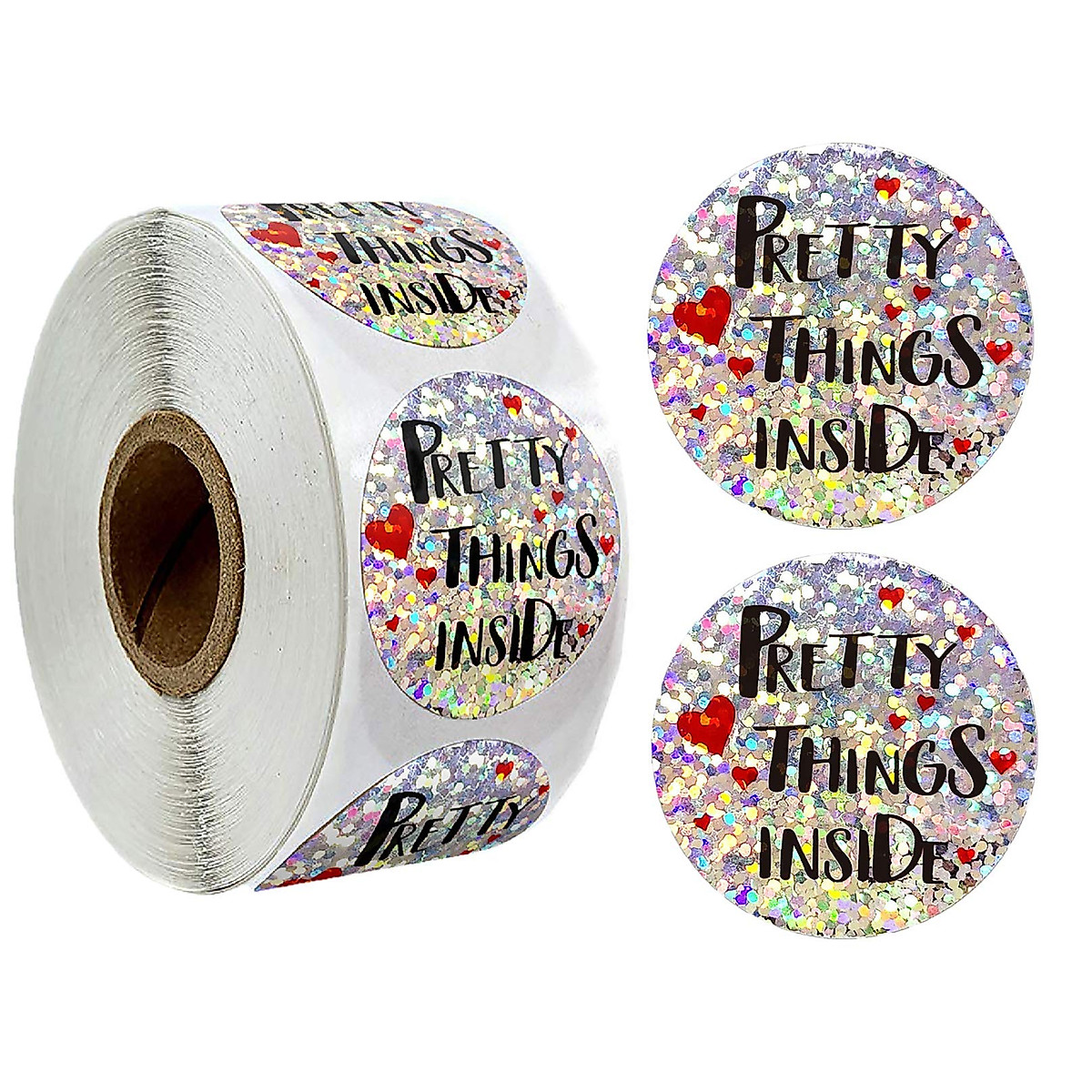 500 Thank You Holographic Stickers 1.5" | Pretty Things Inside | Stickers for Valentine's Day - Thank You Stickers | Happy Mail | Supplies Small Business - Heart Labels Envelopes Sealing Stickers