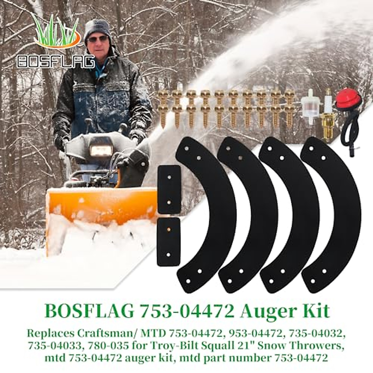BOSFLAG 753-04472 Auger Kit Replaces MTD 753-04472 MTD, 953-04472, 735-04032, 735 04032, 735-04033 for White Outdoor SB221, SB521, SB721, Troy-Bilt 210, 521, 721, 2100, 5521 Squall 21" Snow Throwers