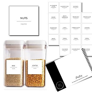 115 Kitchen Pantry Labels for Food Containers | White Minimalist Preprinted Food Labels for Jars | Kitchen Labels for Storage Bins | Pantry Organization Labels for Containers | Pantry Storage Labels