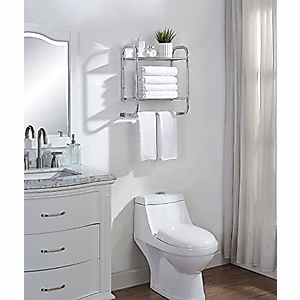 SunnyPoint Compact Wall Mount 2 Tier Bathroom Shelf with Towel Bars (Chrome)