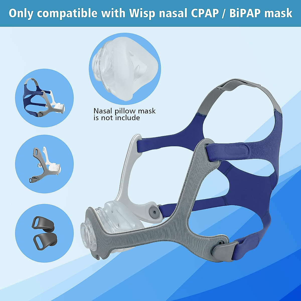 Wisp CPAP Mask Headgear Strap with Fabric Frame and Magnetic Clips Replacement Supplies Compatible with Respironics Wisp Nasal CPAP/BiPAP Mask (Standard Size, Blue)