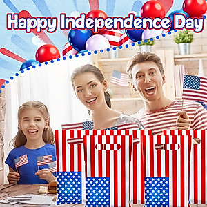 Chivertion 100 Pieces Patriotic Plastic Gift Bags Bulk American Flag Veterans Day Goodies Bags Red White and Blue Party Favors Bags Treat Bags for Labor Day Party Decoration