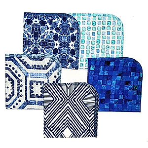 1 Ply Blue Moroccan Tiles Flannel Washable Kids Lunchbox Napkins 12x12 inches 5 Pack - Little Wipes (R) Flannel