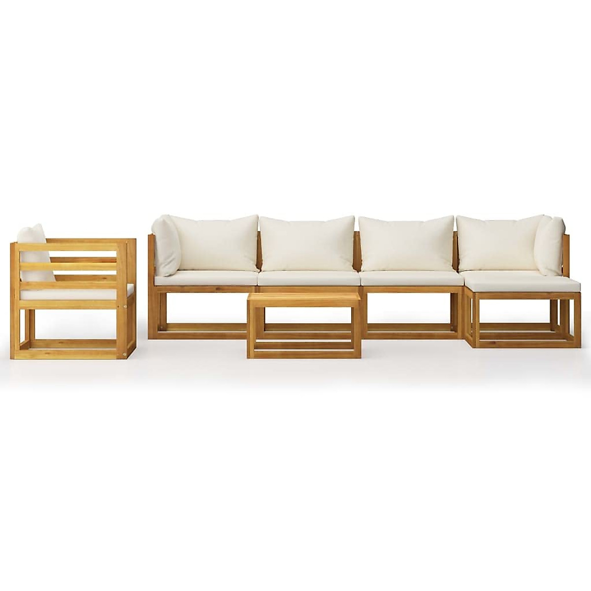 vidaXL Patio Lounge Set 7 Piece, Sectional Sofa for Outdoor Garden, Patio Furniture with Cushion, Coffee Table, Modern Style, Cream Solid Acacia Wood