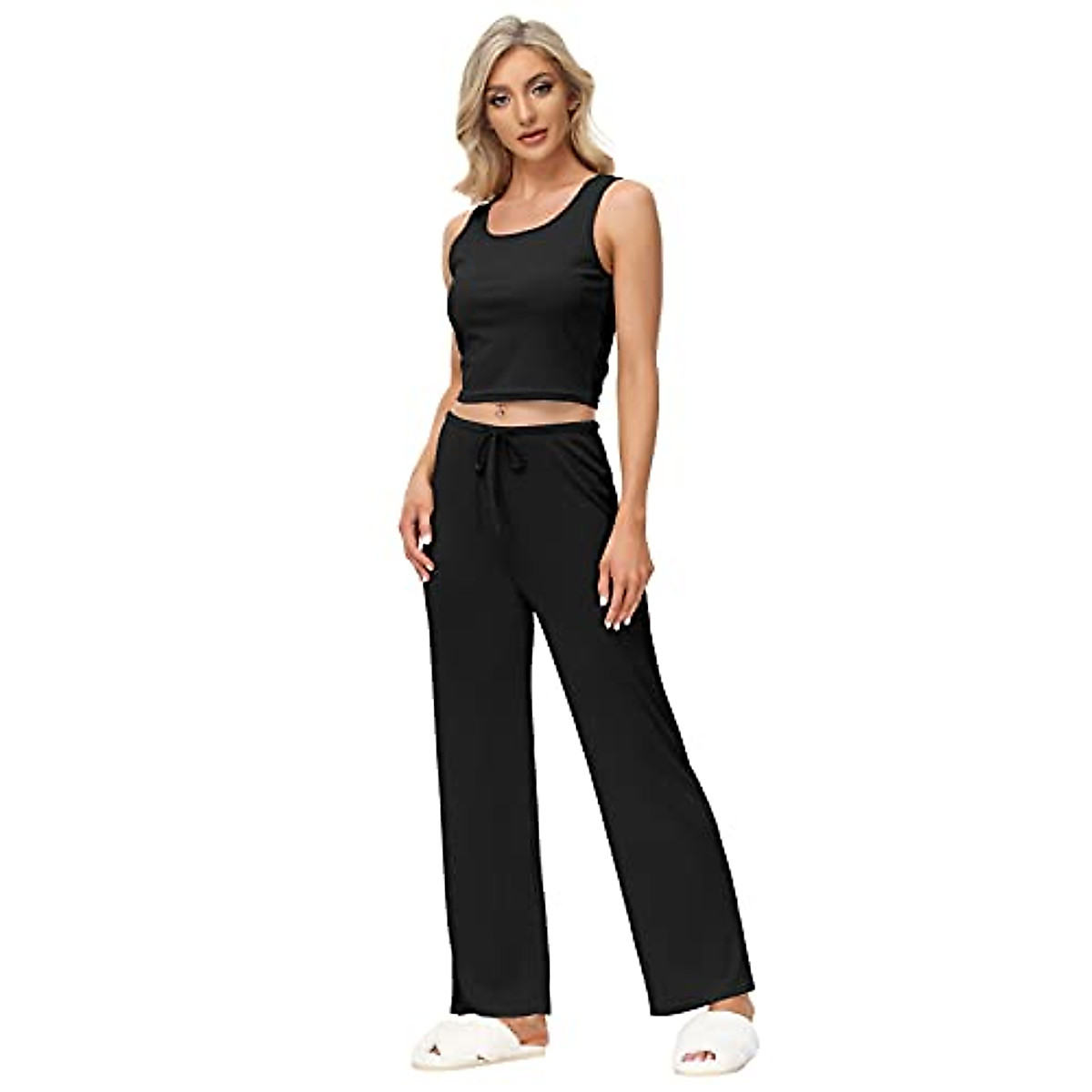 GRACE KARIN Womens Ribbed Knit Lounge Sets 3 Piece Loungewear Pjs Robe Cardigan