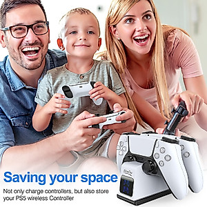 PS5 Controller Charging Station with Fast Charging AC Adapter, HEYSTOP Safety PS5 Controller Charger, Dualsense Charging Station for Playstation 5 with Intelligent Chip Protection