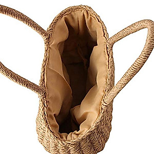 Gets Straw Bags for Women Hand-woven Small Hobo Bag Round Handle Ring Tote (Camel)