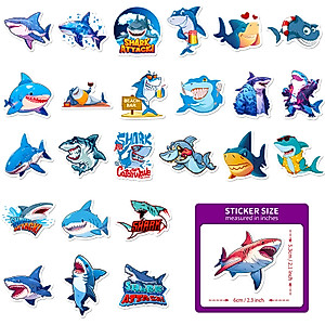 50 Pcs Cool Shark Sticker, Waterproof Stickers for Kids Teens Adults, Shark Vinyl Stickers for Water Bottle,Laptop, Phone, Skateboard Stickers for KidsTeens Girls and Boys