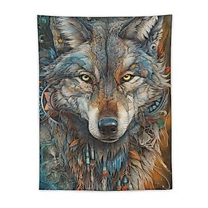 Joint Gou Cool Wolf Tapestry, Bohemian Style Tapestry Wall Hanging, Animal Aesthetic Tapestries Wall Art Home Decor for Bedroom Living Room 30"x40"
