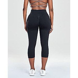 CFR Womens High Waist Leggings Workout Butt Lifting Capris Leggings Booty Scrunch Butt Cropped Yoga Pants #0 Black M