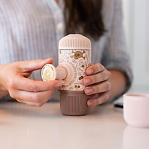 WACACO Nanopresso Portable Espresso Maker Bundled with Protective Case, Upgrade Version of Minipresso, 18 Bar Pressure, Portable Travel Coffee Maker, Manually Operated (Nanopresso Dark Soul Pink)