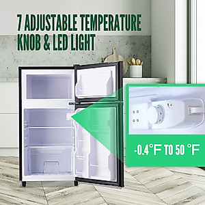 WANAI Mini Fridge with Freezer Small Double Door Refrigerator Freezer-on-Top, Black Fridge with 7 Adjustable Thermostat and Adjustable Shelves