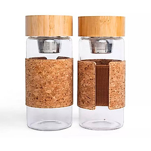 Miller Eclipse Cork Tea Infuzer Glass 12oz 350ml Iced Coffee Overnight Oats Dual-lid On the Go Stylish
