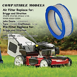 Lonsda 394018 394018s 392642 Air Filter for B&S 272490 294000 271271 5050D 5050H 5050B JohnDeere LG394018JD LTR155 LTR166 SST16 SST18 12.5-21hp L-Head Twin Horizontal and V-Twin Vanguard Engine