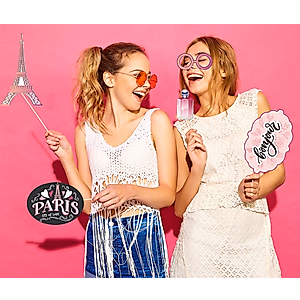 30 pcs Paris Photo Props Paris Party Photo Booth Props Kit Paris Themed Decoration French Photo Booth Props, Eiffel Tower, for oh la la Baby Shower Birthday Paris Theme Party Supplies