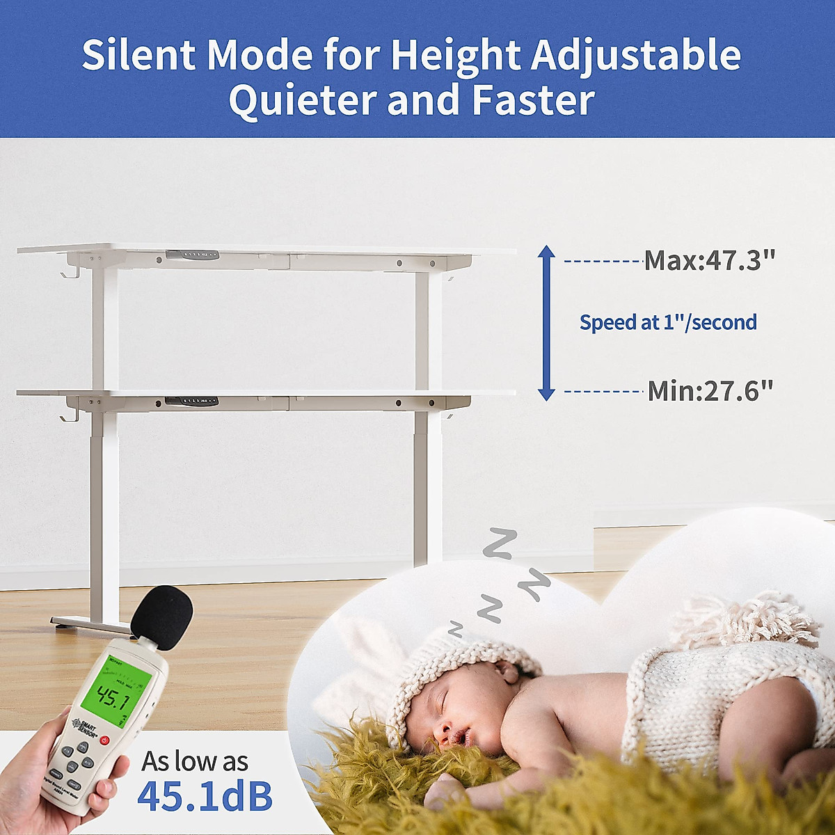 FEZIBO Dual Motor Height Adjustable Standing Desk Legs, Electric Desk Frame for 43 Inches to 59 Inches Desk Tops, Home Office Sit Stand Desk Base, White (Frame Only)