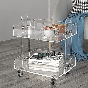 (Flat Packed) ONELUX Original Acrylic Side Table,Clear Table with Wheels,Rolling Storage cart,Acrylic Bedside Tables/Night Stand - 41×34×48H cm