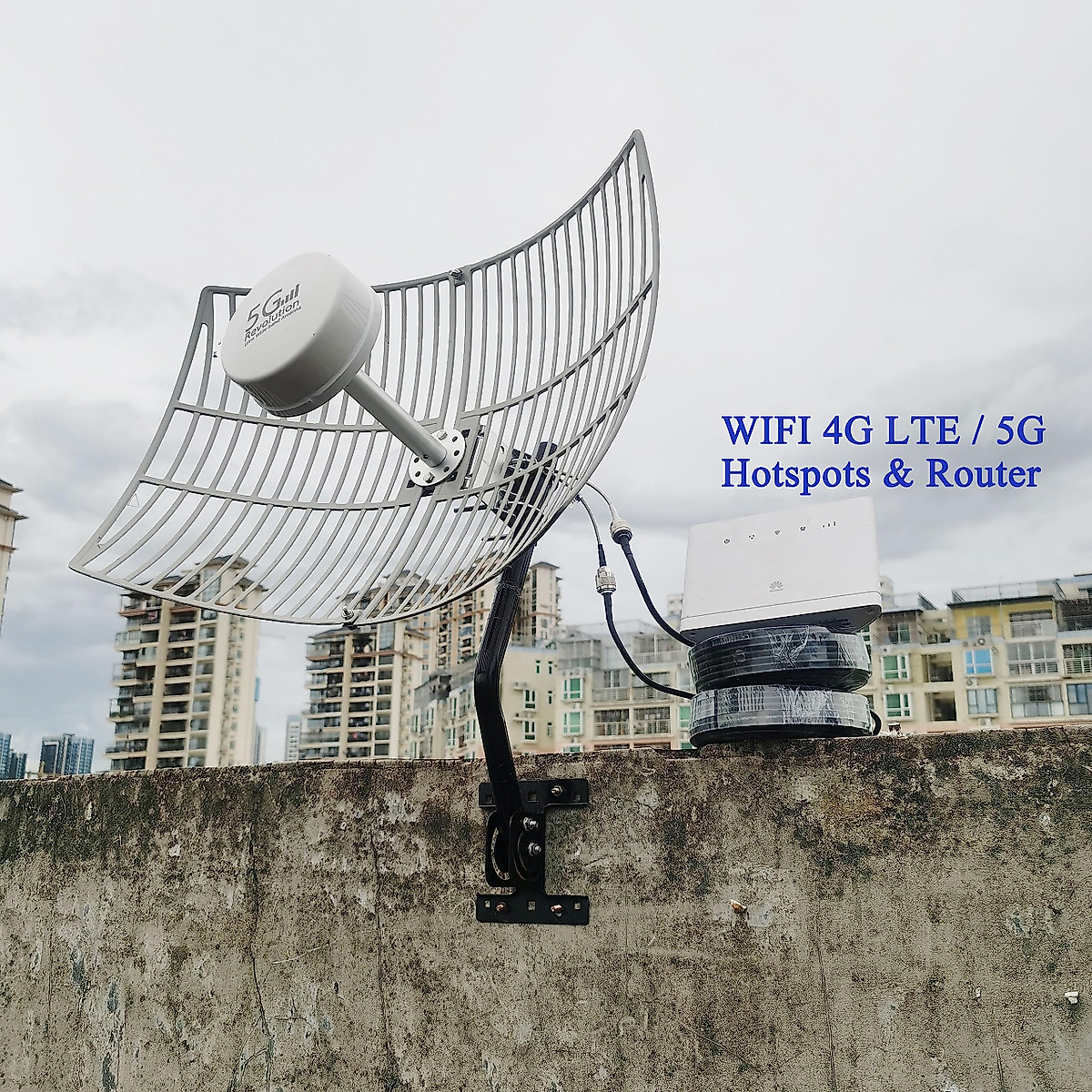 SIGNALPLUS Parabolic Antennas Kit, 2x2 MIMO Antenna 5G, 4G LTE Antenna Outdoor Directional WiFi Antennas Long Range for 5G 4G LTE Routers, TS-9, SMA, 698-6000MHz, 30dBi, 15meter LMR240, Mount Pole