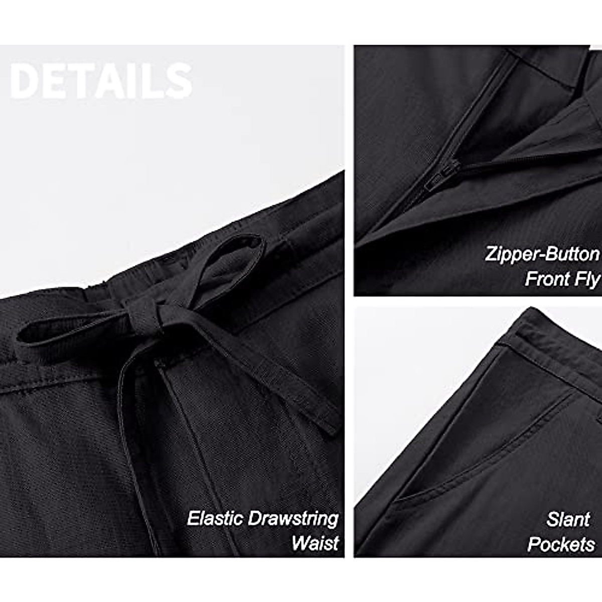 Janmid Men Casual Beach Trousers Linen Summer Pants Black 3XL