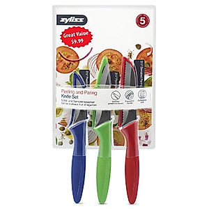 Zyliss 3 Piece Peeling & Paring Knife Set, Blue/Green/Red