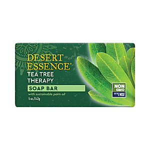Desert Essence Tea Tree Therapy Cleansing Bar Soap - 5 Ounce - Pack of 4 - Therapeutic Skincare - All Skin Types - Jojoba Oil - Aloe Vera - Palm Oil - Moisturizes Face and Body