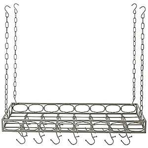 Old Dutch Rectangular Hanging Pot Rack with 16 Hooks, Antique Pewter, 36 x 18 x 4 inches