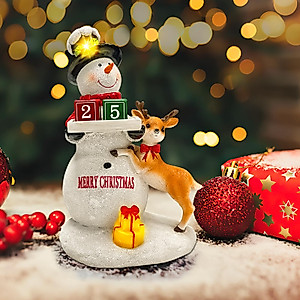 Kaezuy Christmas Snowman Decorations Indoor, 9.8'' Light Up Snowman and Reindeer Resin Figurine for Home Christmas Centerpieces Tabletop Winter Decor Xmas Gift