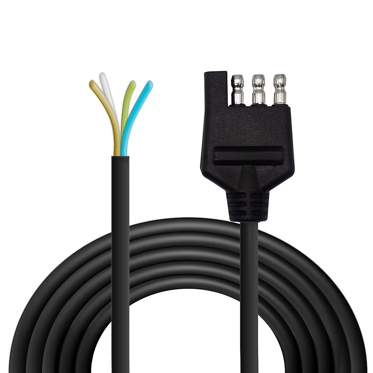 Adullama 4 Way Trailer Wiring Harness 30FT Jacketed Cable, 18AWG 4 Pin Flat Trailer Extension Connector Trailer Wire Color-Coded Pure Copper, Trailer-Side Male Replacement 4 Wire Trailer Hitch Wiring