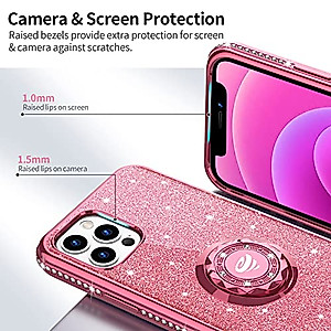 OCYCLONE for iPhone 12 Case, iPhone 12 Pro Case, Luxury Glitter Sparkle Diamond Bumper Cover with Ring Stand Soft Cute Protective iPhone 12/12 Pro Phone Case for Women Girls 6.1 inch - Pink
