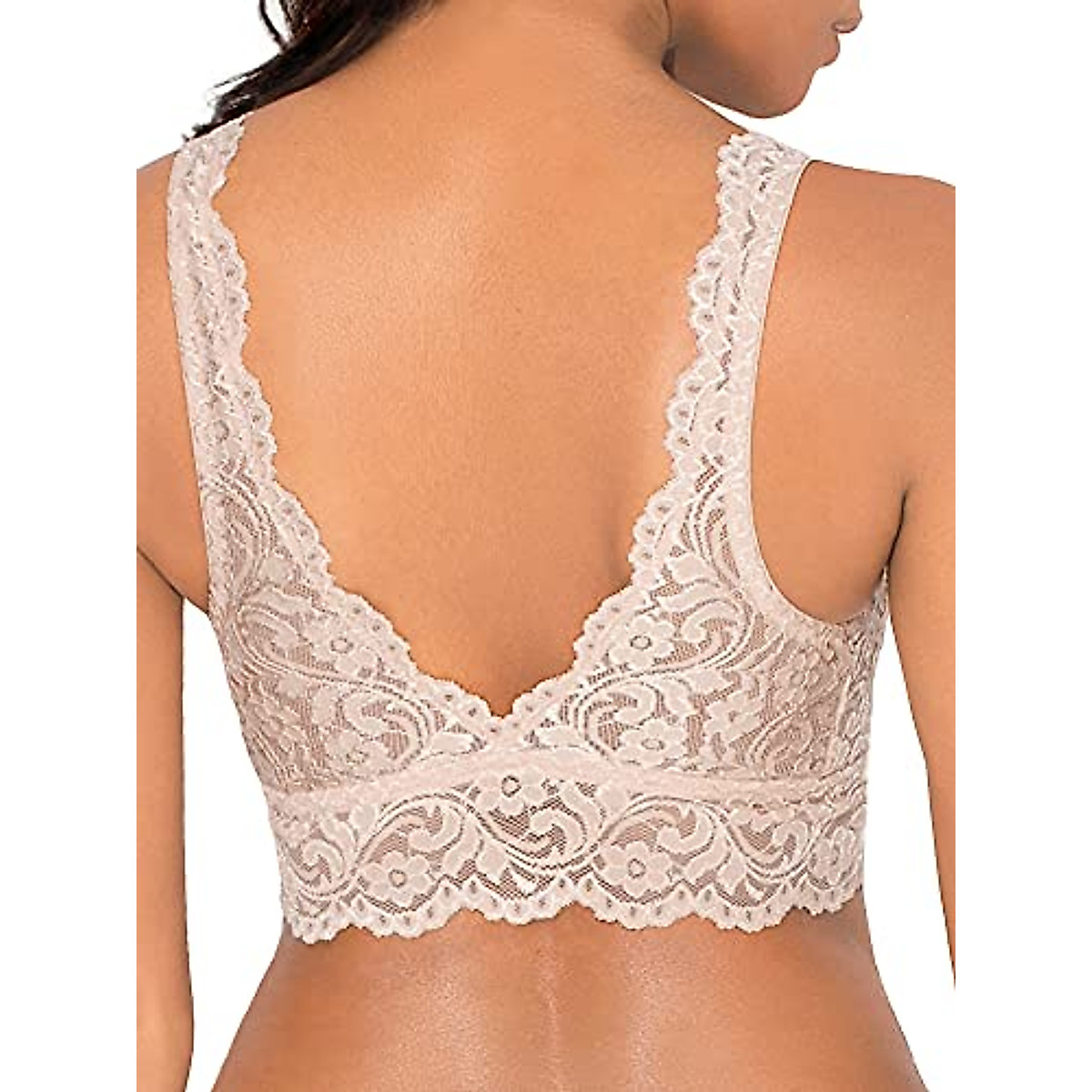 Smart & Sexy Women's Signature Lace Deep V Neck Wireless Bralette, Bralettes For Women With Support, Bralettes and Bralette Pack In the Buff/White/Black M