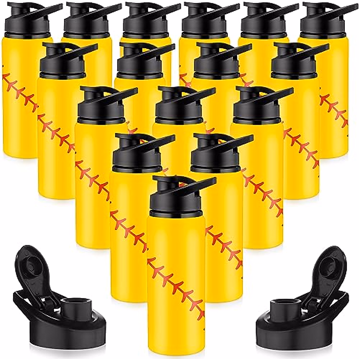 Yaomiao 16 Pcs Softball Gift Softball Water Bottles for Girls Softball Team Accessories Aluminum Water Bottle Bulk Snap Closure Reusable Leak Proof Sports Bottle for Team Gym Sports Travel(20 Oz)