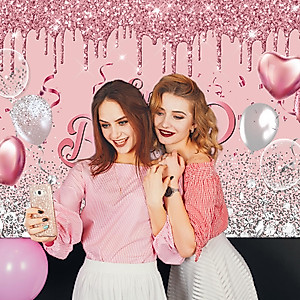 Avezano Rose Gold Birthday Backdrop Rose Pink and Sliver Glitter Balloons Banner Rose Gold Birthday Decorations for 16th 18th 21st 30th Women Girls Birthday Photoshoot Background 70.8 x 43.3 Inch