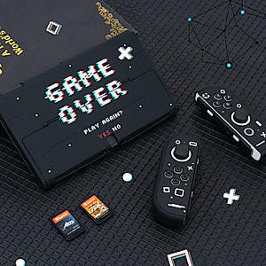 BelugaDesign Game Over Switch Case | Dockable Kickstand Retro Arcade Space Black Hard Protective Cover | Snap on Cover Shell Compatible with Nintendo Switch OLED (Switch OLED, Black)