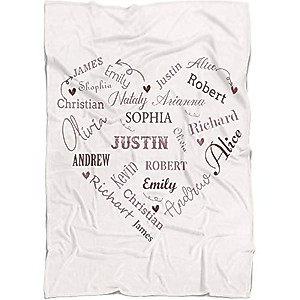 Personalized Name Blankets for Baby, kids and adults, Mom, Grandma. Custom Name Blanket from Your Names. Close to Heart Customized Throw. Gift for Mothers day, Christmas (Rose White, Fleece 50" x 60")
