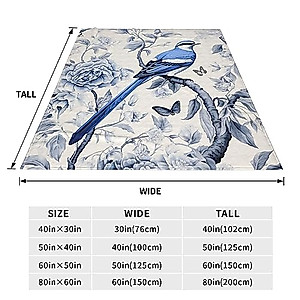 sunzoneflo Floral Bird Throw Blanket Blue Flower and Blue Bird Pattern Printed Throw Blanket for All Season Birthday, for Couch Bed,Chair,Sofa,Room,Home Decor (50 * 60 Inches) Blanket B1488