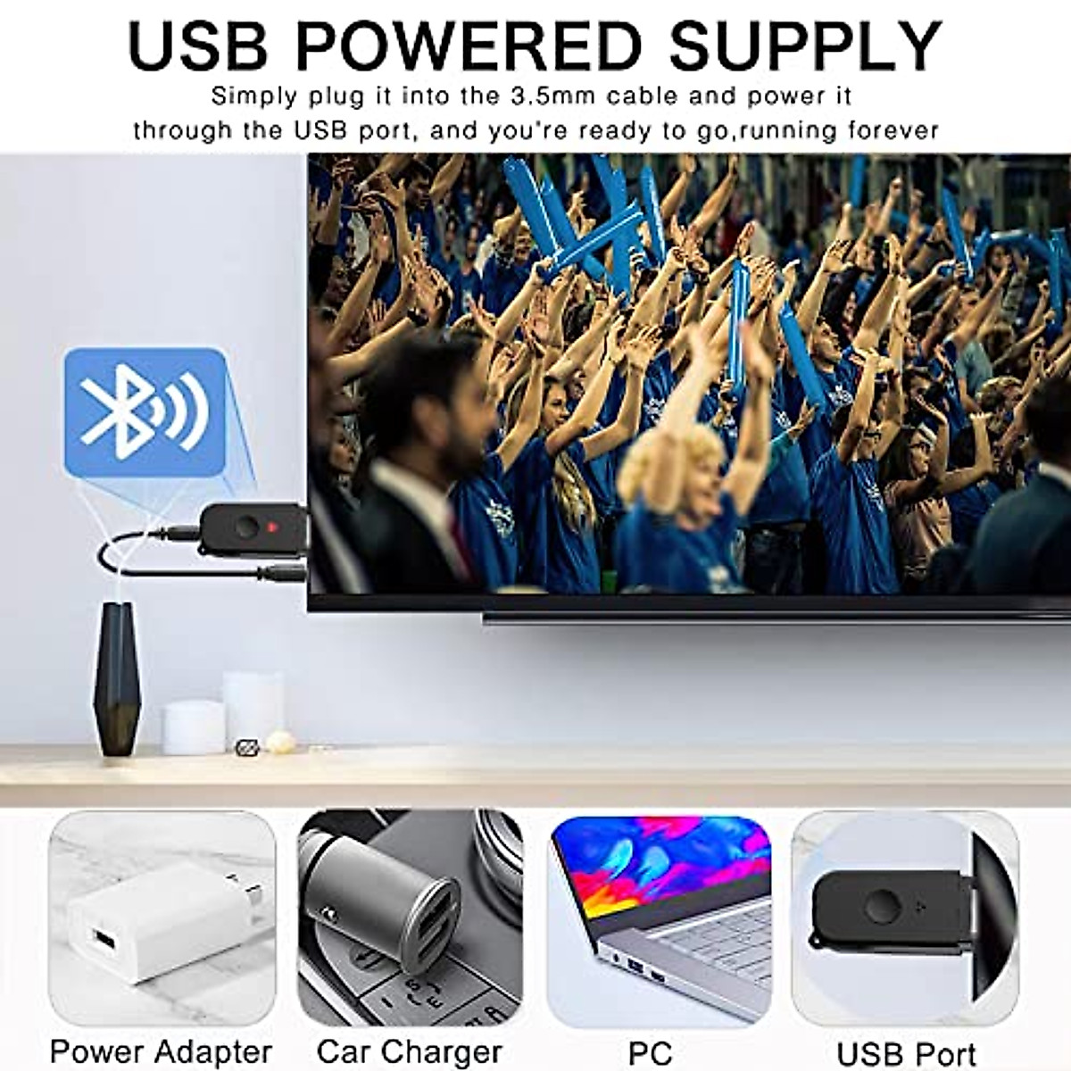 2 in 1 Bluetooth V5.3 Transmitter Receiver, USB Bluetooth Adapter, Wireless Audio Transmitter for TV to Bluetooth Headphones, Low Latency, Power by USB for TV/PC Home/Car Sound System