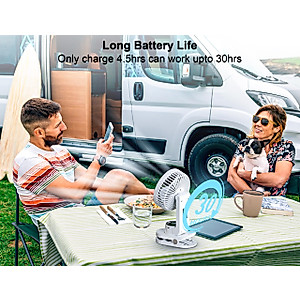 AddAcc Small Desk Fan, Rechargeable Clip On Fan with Atmosphere Light & Hook, Battery Operated Table Fan, Ultra Quiet, 9 Speed Auto Oscillation Desktop Fan for Bedroom Office Home Travel Camping