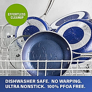 Granitestone Blue Nonstick 14” Frying Pan with Lid with Ultra Durable Mineral and Diamond Triple Coated Surface, Family Sized Open Skillet, Oven and Dishwasher Safe, 100% PFOA Free