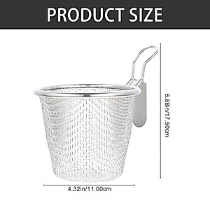 TEMKIN Stainless Steel Deep Fry Basket with Handle, Round Wire Mesh Fryer Basket French Chip Frying Serving Basket Deep Fryer Strainer for Frying