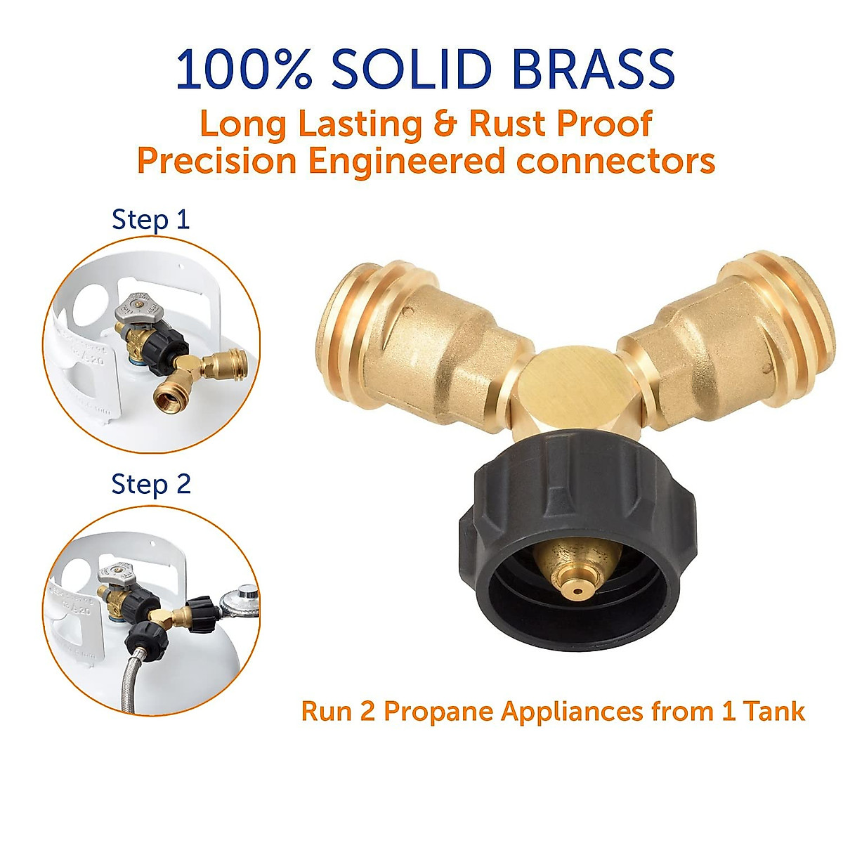 Flame King Propane Tank Y Splitter Adapter with Valves, 2-Way LP Gas Connector for 20lb Propane Tank Cylinders, Works with BBQ Grills, Camping Stoves, Gas Burners, Heaters