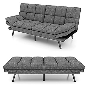 LIFERECORD Modern Linen Fabric Futon Sofa Bed, Dark Gray