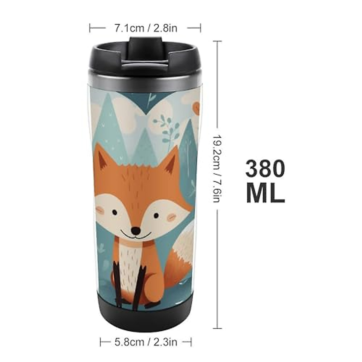 RTFGHJS 13oz Vacuum Insulated Stainless Steel Tumbler with Leakproof Lid Fox And Heart 304 Stainless Steel Travel Mug Wide Mouth Coffee Cup for Hot & Cold Drinks (380ml)