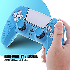 ECHZOVE PS5 Controller Accessories, PS5 Controller Skin, PS5 Controller Plate and PS5 Thumb Grips - Light Blue