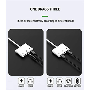 Headphone Adapter Lightning to 3.5mm AUX Audio Jack and Charger Extender Dongle Earphone Headset Splitter Compatible with iPhone 11 12 Mini pro max xs xr x se2 7 8 Plus for Ipad Air Cable Converter